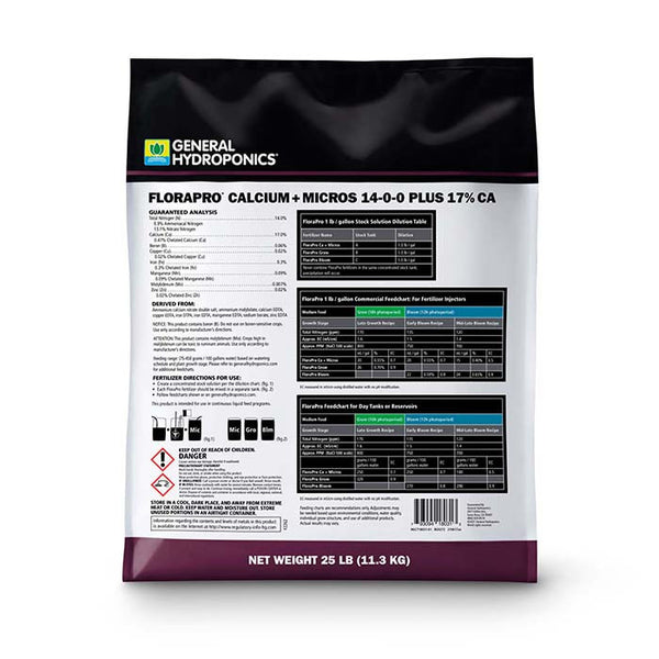 General Hydroponics FloraPro Calcium + Micros Soluble 25 lb bag – Green ...